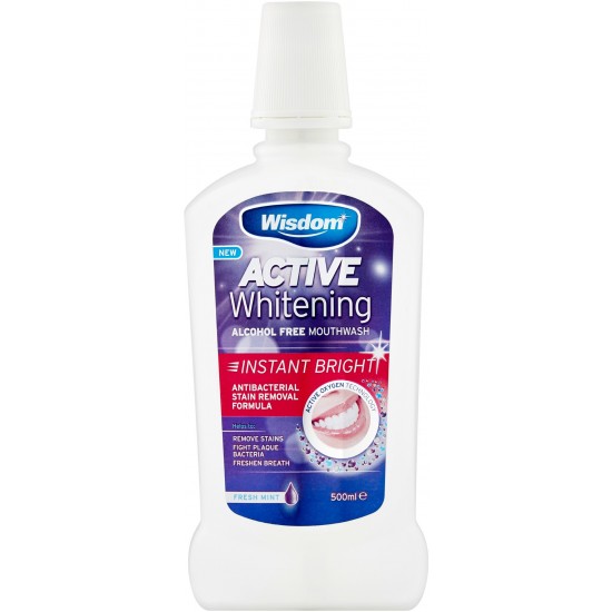 WISDOM ACTIVE WHITENING INSTANT BRIGHT MOUTHWASH 500ML British Chemist
